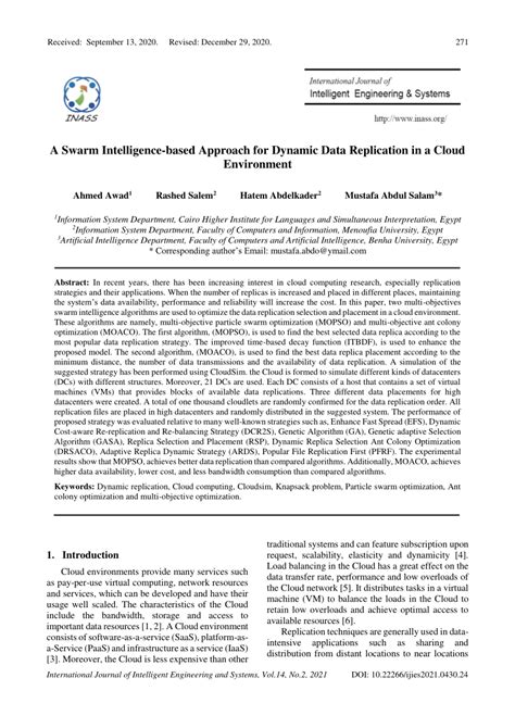 Pdf A Swarm Intelligence Based Approach For Dynamic Data Replication In A Cloud Environment
