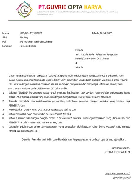 Surat Permohonan Lpse 3 Pdf