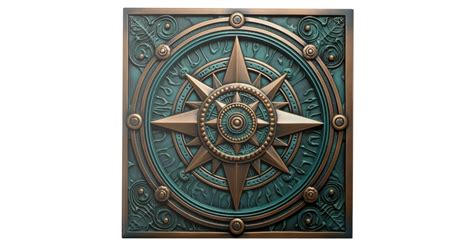 Nautical Compass Teal Metallic 3d Effect Ceramic Tile Zazzle