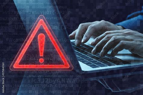 Security Alert Of Computer Exclamation Icon And Laptop Close Up Of