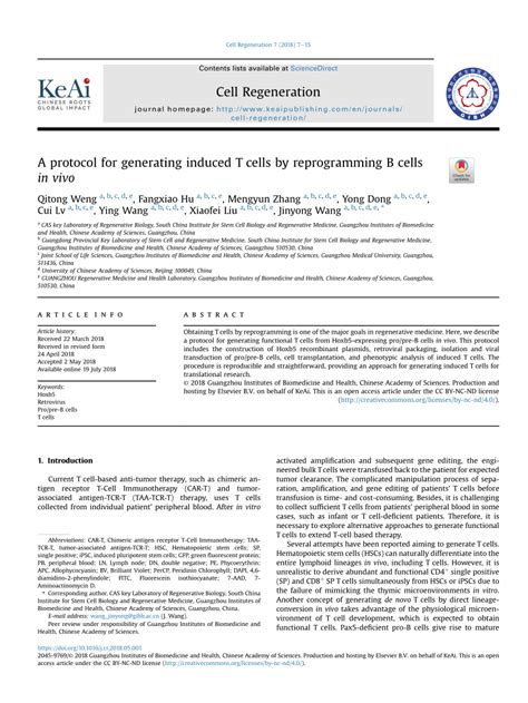 Pdf A Protocol For Generating Induced T Cells By Reprogramming B