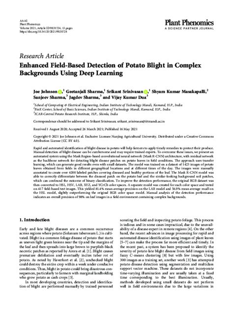 Pdf Enhanced Field Based Detection Of Potato Blight In Complex Backgrounds Using Deep Learning