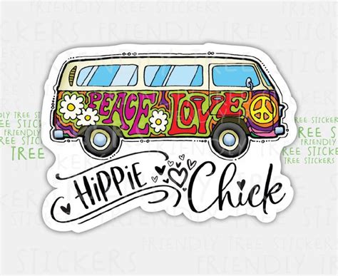 3 Hippie Chick Sticker Hippie Van Sticker Hippie Sticker Hippie Bus