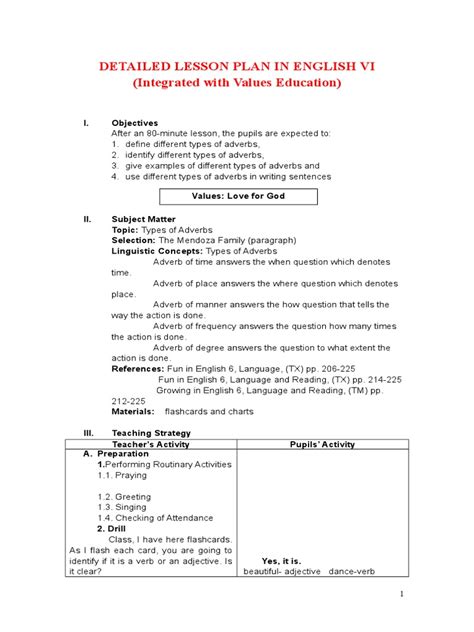 Lesson Plan English Adverb Pdf Adverb Question