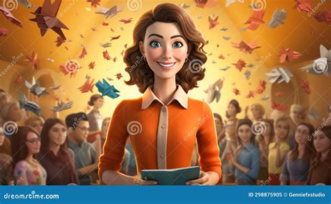 A 3d Animation Of A Classroom Scene Featuring A Female Teacher