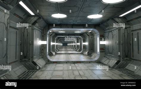 Infinite Corridor Inside A Futuristic Spaceship 3D Design Stock Photo