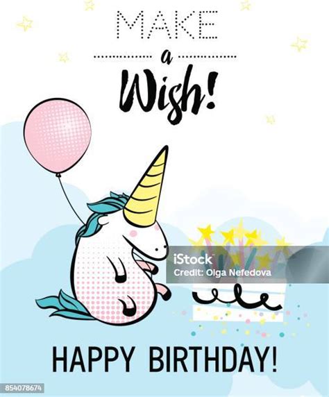 마법의 유니콘 생일 카드 공휴일에 대한 스톡 벡터 아트 및 기타 이미지 공휴일 구름 귀여운 Istock
