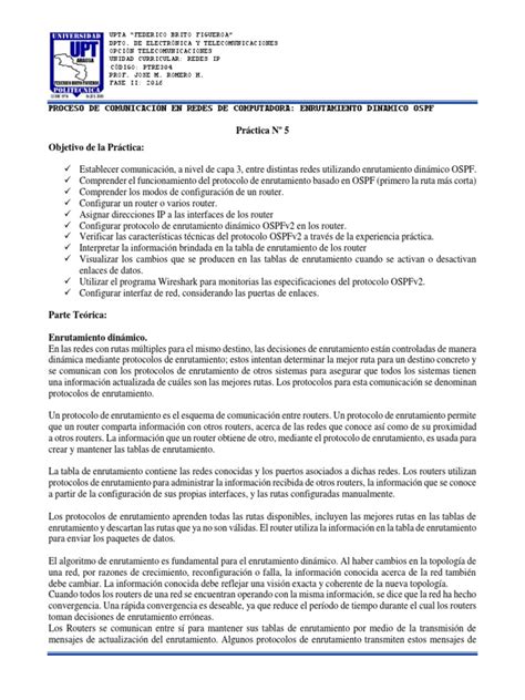 práctica 5 enrutamiento dinamico ospf pdf enrutador computación