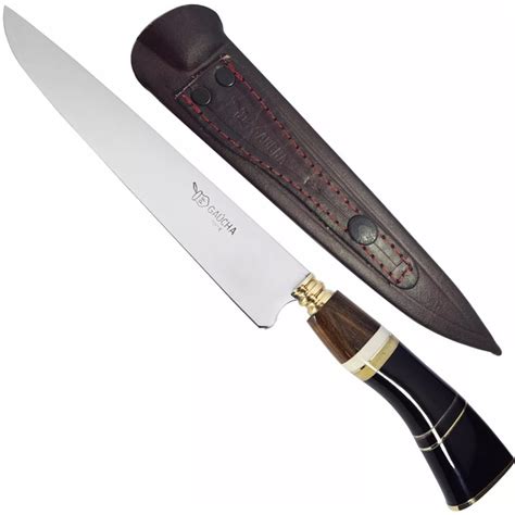 Faca Aço Inox 10 Polegadas Cabo Madeira Chifre Bainha Couro Leroy Merlin