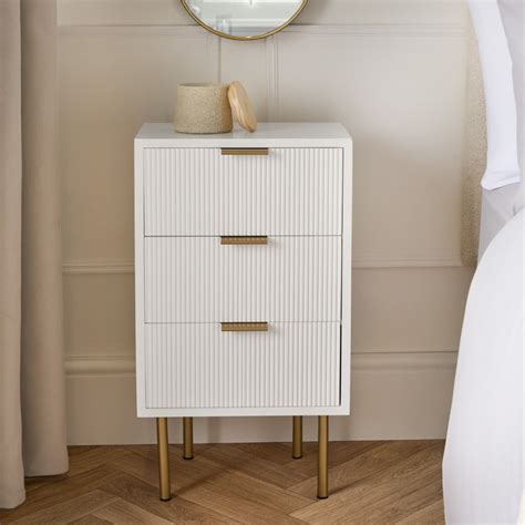 Ohs Ribbed 3 Drawer Bedside Table White