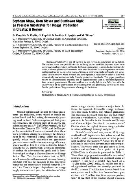 Pdf Soybean Straw Corn Stover And Sunflower Stalk As Possible
