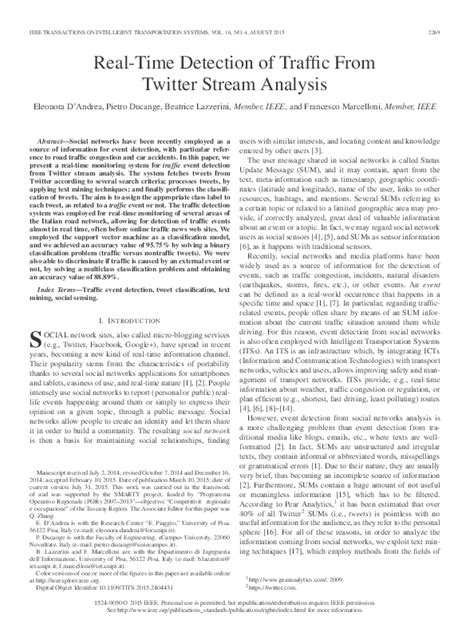 Pdf Real Time Detection Of Traffic From Twitter Stream Analysis