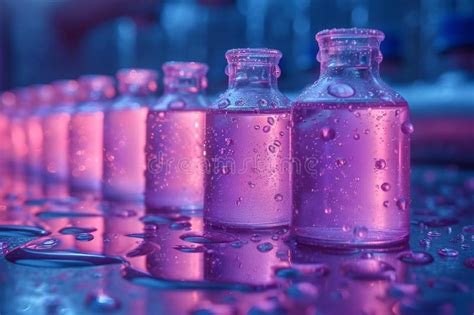 Row Of Glass Bottles With Pink Liquid Ai Generated Stock Illustration