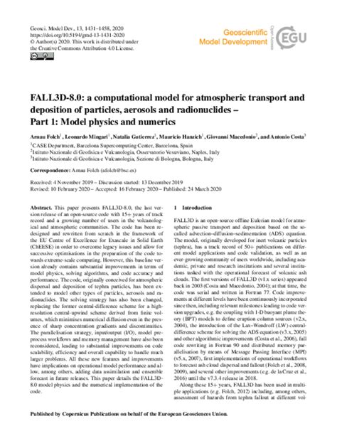 Pdf Fall3d 8 0 A Computational Model For Atmospheric Transport And