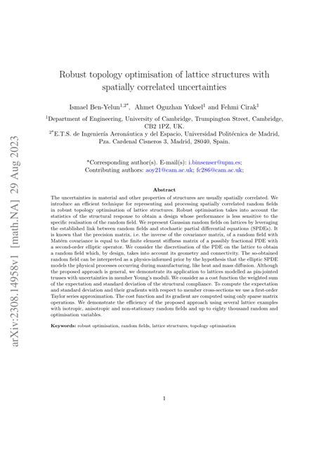 PDF Robust Topology Optimisation Of Lattice Structures With Spatially