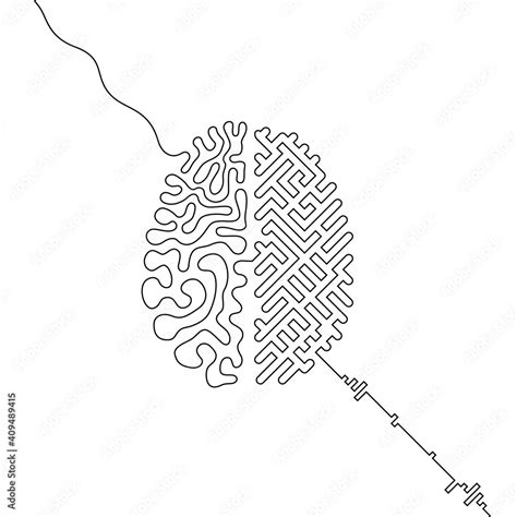 Human Brain Vs Artificial Intelligence Continuous Line Drawing Concept Ai And Organic Brain