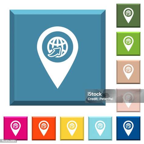 국제 경로 Gps 지도 위치 흰색 아이콘 모서리 사각형 버튼 내비게이션에 대한 스톡 벡터 아트 및 기타 이미지 내비게이션