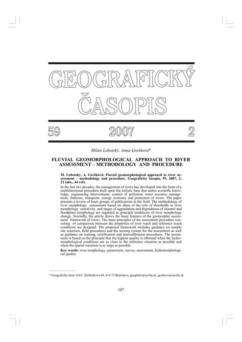 Pdf Fluvial Geomorphological Approach To River Assessment Methodology And Procedure