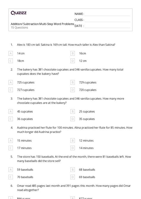 50 Multi Step Word Problems Worksheets For 6th Grade On Quizizz Free