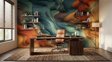 Fluid 3d Abstract Wallpaper Colorful Topographic Mural Modern Peel