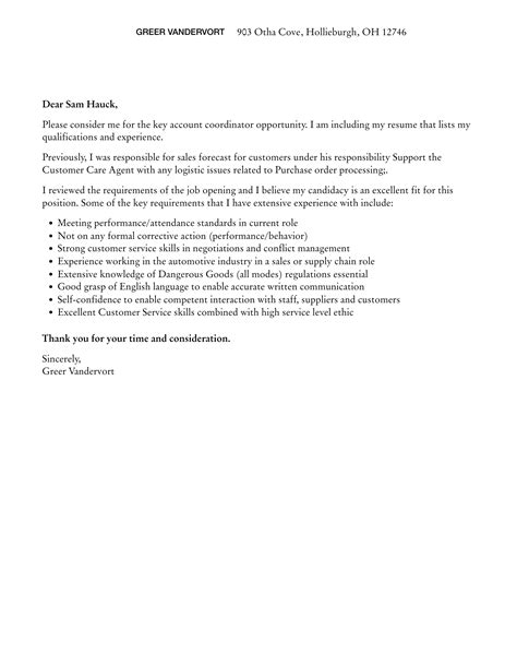 Key Account Coordinator Cover Letter Velvet Jobs