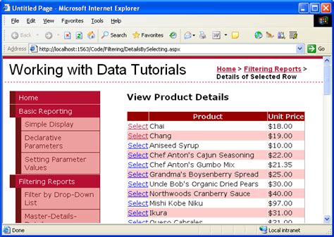Masterdetail Using A Selectable Master Gridview With A Details