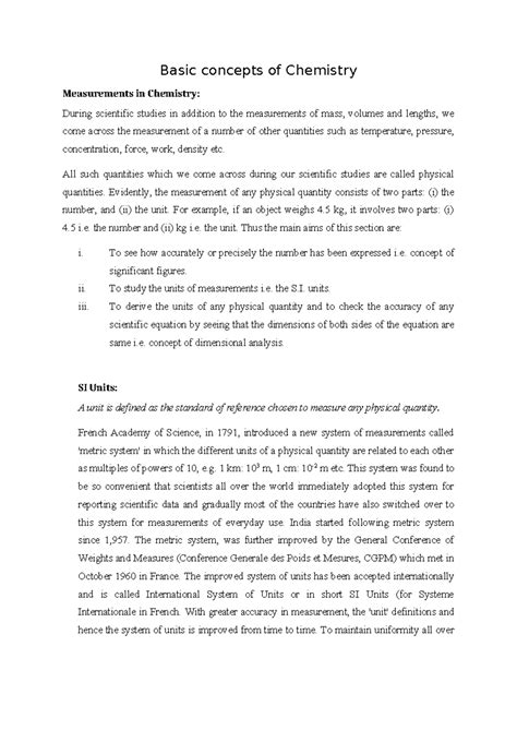 Basic Concepts Of Chemistry Basic Concepts Of Chemistry Measurements