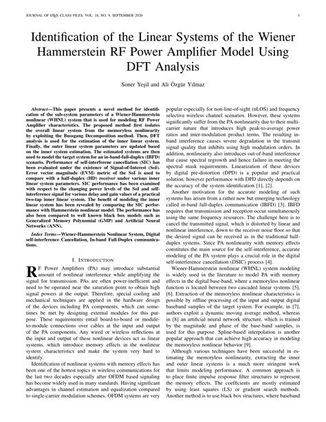 Pdf Identification Of The Linear Systems Of The Wiener Hammerstein Rf Power Amplifier Model