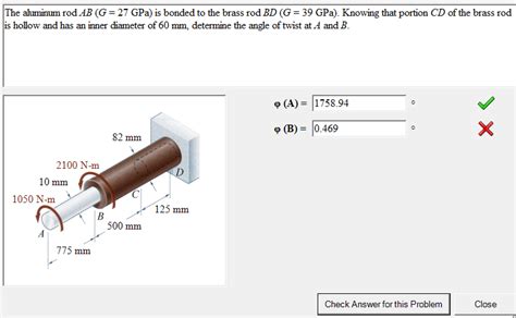 Solved The Aluminum RodAB G 27GPa Is Bonded To The Brass Chegg