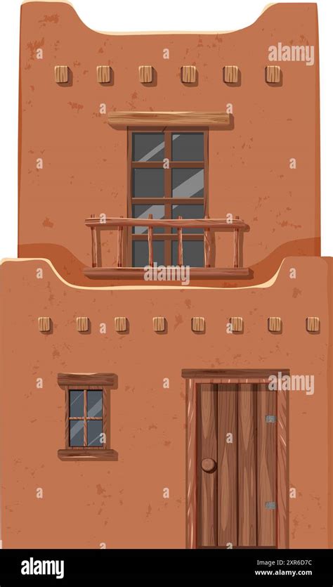 Two Story Adobe House With Wooden Elements Stock Vector Image And Art Alamy