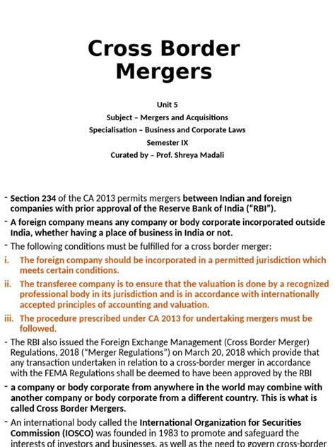 Unit 5 Cross Border Mergers Pdf Joint Venture Mergers And