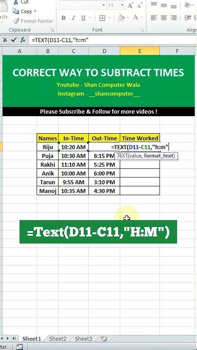 excel formula hacks subtract time in excel shorts excel trending