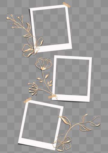White Polaroid Frame With Golden Floral Decoration Polaroid Golden
