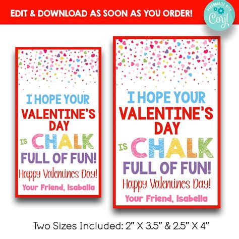 Editable I Hope Your Valentines Day Is Chalk Full Of Fun Treat Tags
