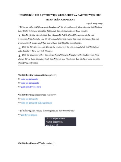 HƯỚng DẪn CÀi ĐẶt ThƯ ViỆn Websocket TrÊn Raspberr Pdf