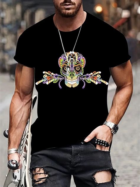 Colorful Skull Print Mens Graphic Design Crew Neck Active T Temu Ireland