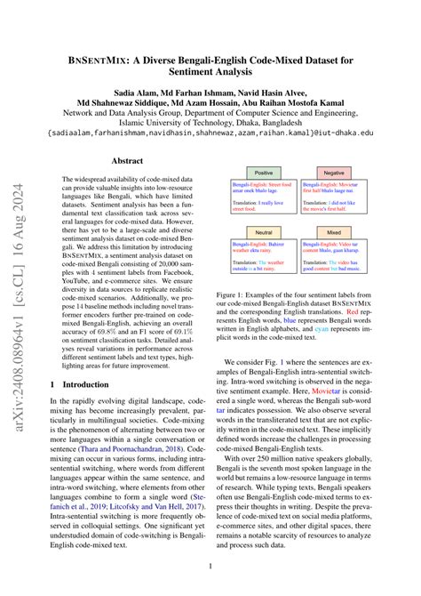 Pdf Bnsentmix A Diverse Bengali English Code Mixed Dataset For Sentiment Analysis