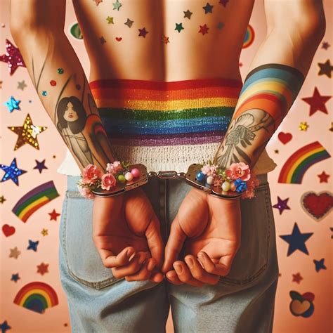 Premium Photo Lgbt Arrest Rainbow Handcuffs Tattoos And Hearts