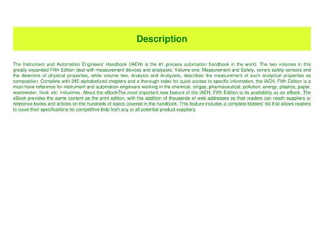 Ppt Pdf Download Read Instrument And Automation Engineers Handbook