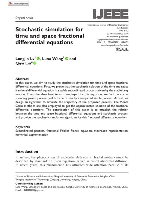 Pdf Stochastic Simulation For Time And Space Fractional Differential