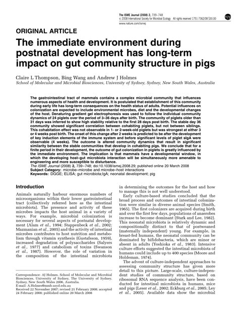 Pdf The Immediate Environment During Postnatal Development Has Long