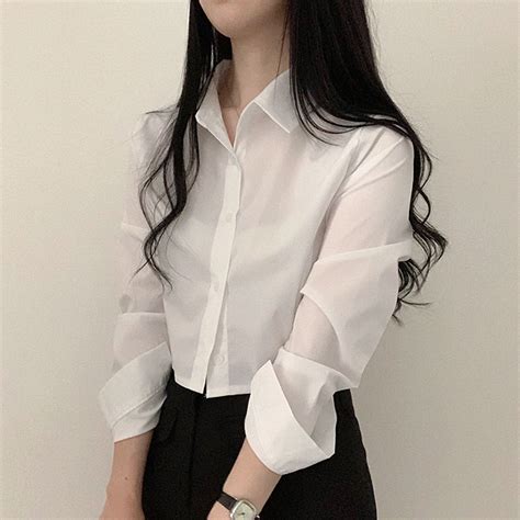 투게더위드미 당일 완벽핏🔥 슬림핏 크롭 카라 이너 핀턱 스판 기본 긴팔 와이셔츠 남방 흰셔츠 소라 셔츠맛집 긱시크룩 출근룩 면접 가을옷 링클프리 간절기 개강룩