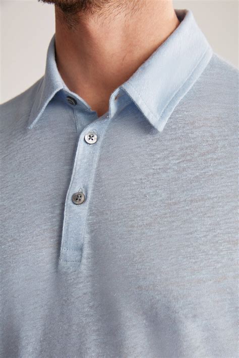 Saf Keten Gök Mavisi Polo Yaka T Shirt Hemington