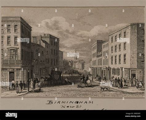 Topographical View Of Birminghamengraving New Street Looking Up To