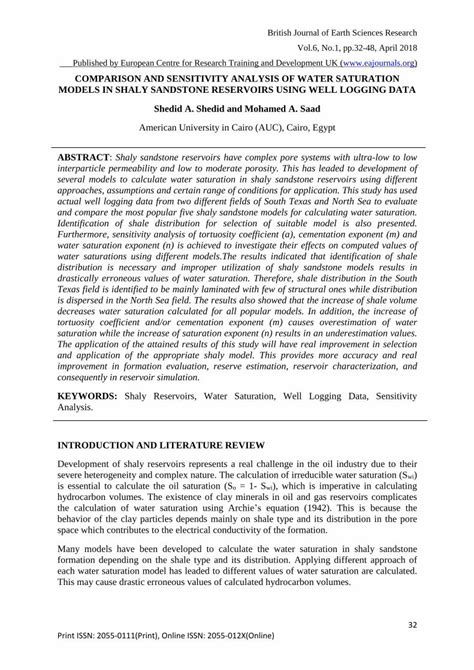 Pdf Comparison And Sensitivity Analysis Of Water · Actual Well Logging Data From Two