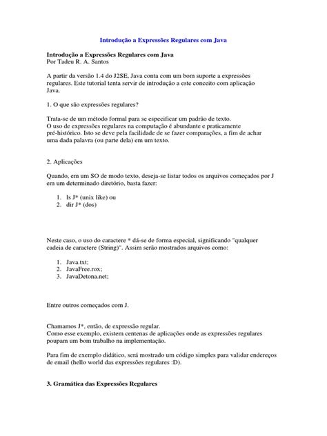 Introdução A Expressões Regulares Com Java Pdf Expressão Regular