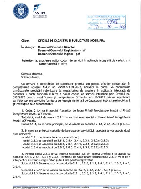 Adresa Ancpi 49986 17 10 2022 Noile Coduri E Terra Pdf
