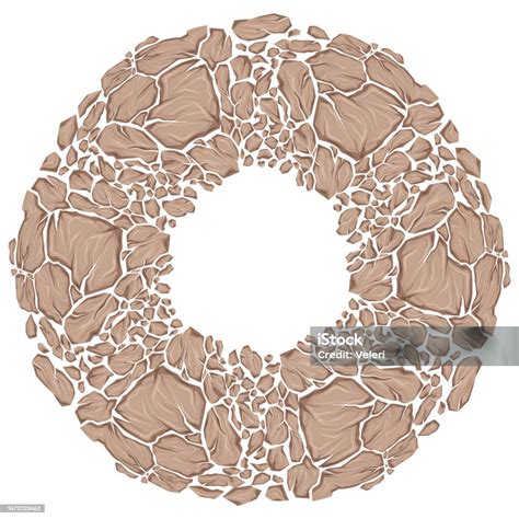 드레이 점토 돌과 복사 공간의 벡터 라운드 프레임 지진 위험 원형 클립 아트는 균열이있는 흙빛 바위를 부수었다 금이 간에 대한 스톡 벡터 아트 및 기타 이미지 Istock