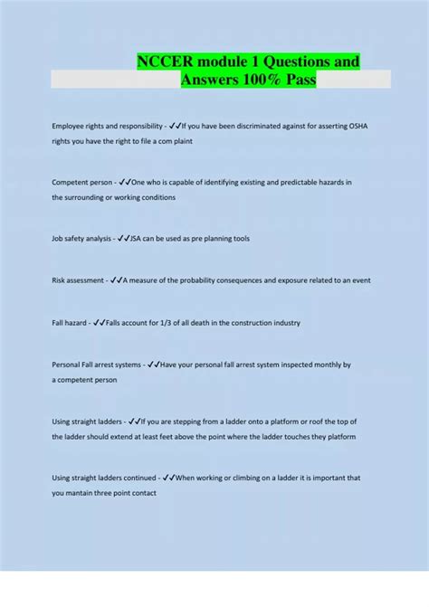 Nccer Module 1 Questions And Answers 100 Pas Nccer Stuvia Us