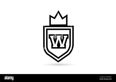 Black And White W Alphabet Letter Logo Icon With Shield And King Crown